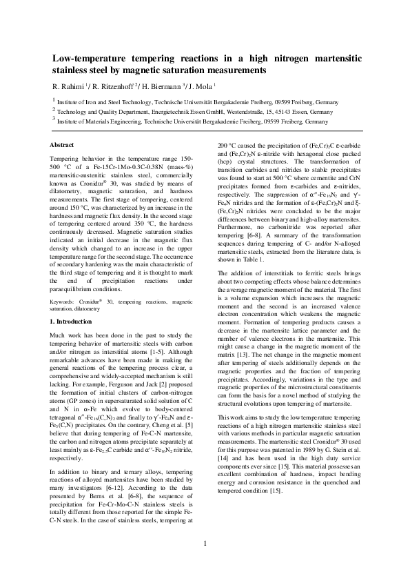 (PDF) Low-temperature tempering reactions in a high nitrogen martensitic stainless steel by ...
