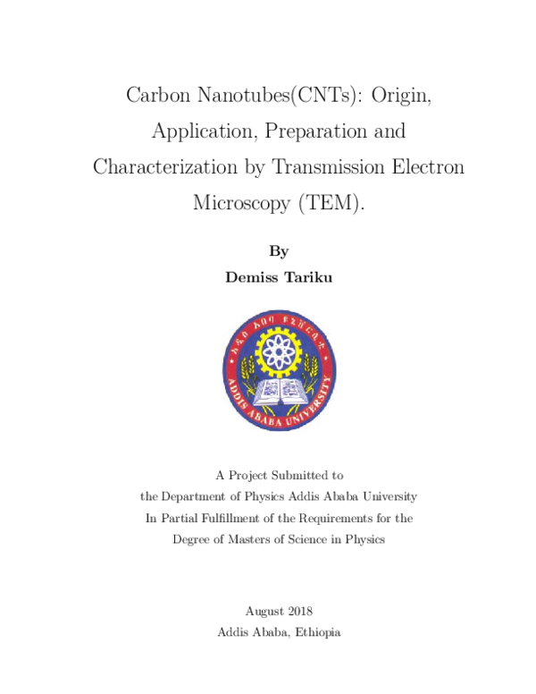 (PDF) Carbon Nanotubes(Cnts): Origin, Application, Preparation and Characterization by ...