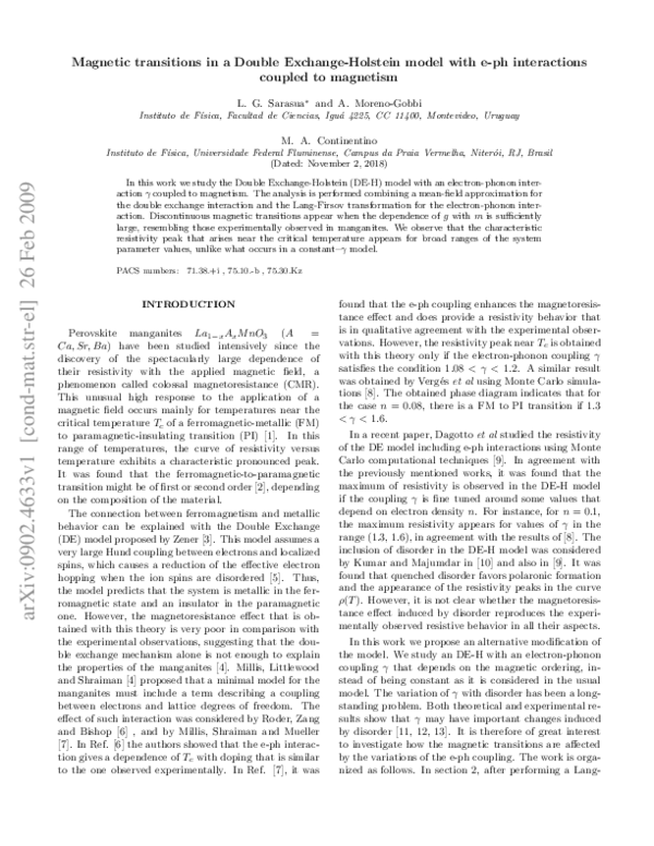 (PDF) Magnetic transitions in a double exchange-Holstein model with ...