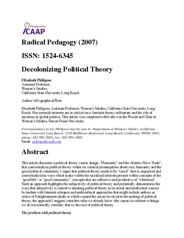 (PDF) Decolonizing Political Theory