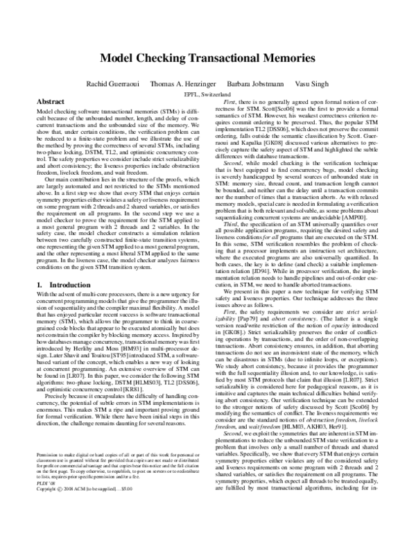 (PDF) Model checking transactional memories | Virat Singh - Academia.edu