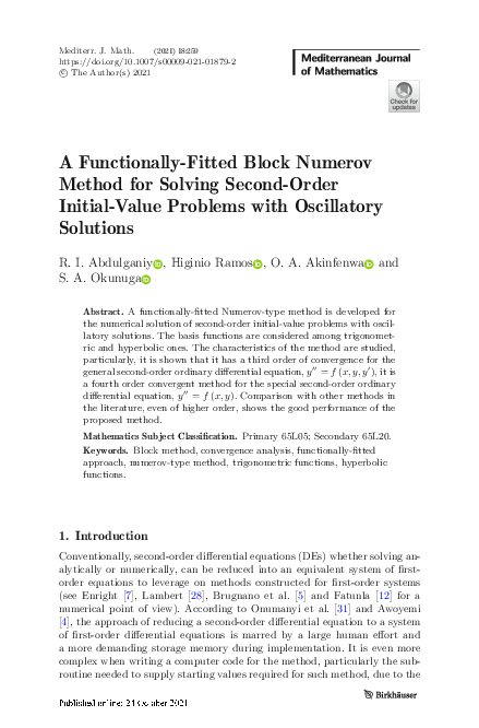 (PDF) A Functionally-Fitted Block Numerov Method for Solving Second ...
