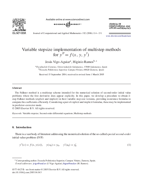 Pdf Variable Stepsize Implementation Of Multistep Methods Fory″fxyy′ Higinio Ramos