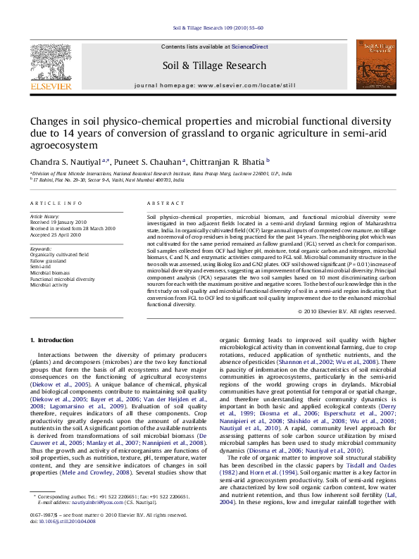 (PDF) Changes in soil physico-chemical properties and microbial functional diversity due to 14 ...