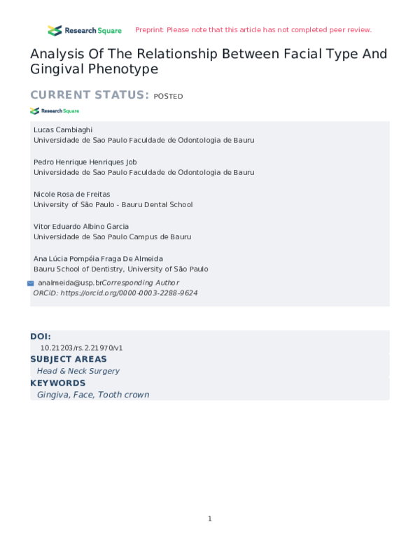 (PDF) Analysis Of The Relationship Between Facial Type And Gingival Phenotype
