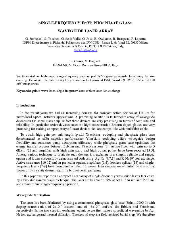 (PDF) SINGLE-FREQUENCY Er: Yb PHOSPHATE GLASS WAVEGUIDE LASER ARRAY
