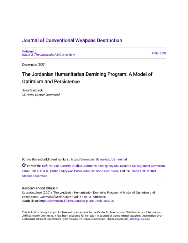(PDF) The Jordanian Humanitarian Demining Program: A Model of Optimism ...