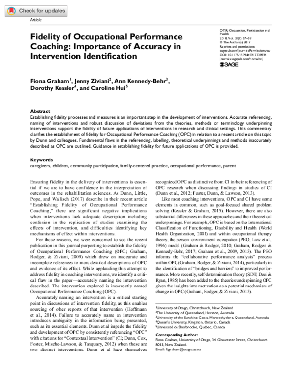 (PDF) Fidelity of Occupational Performance Coaching: Importance of ...