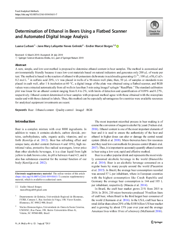 (PDF) Determination of Ethanol in Beers Using a Flatbed Scanner and Automated Digital Image Analysis