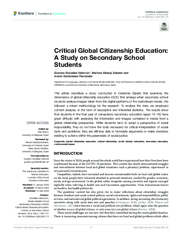 (PDF) Critical Global Citizenship Education: A Study on Secondary ...
