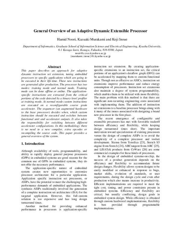 Pdf Adaptive Dynamic Instruction Set Extension