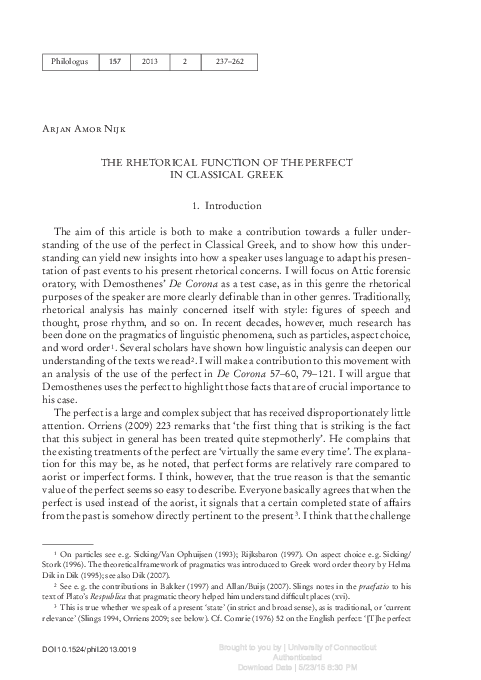 (PDF) Rhetorical Uses of Perfect in Greek Oratory
