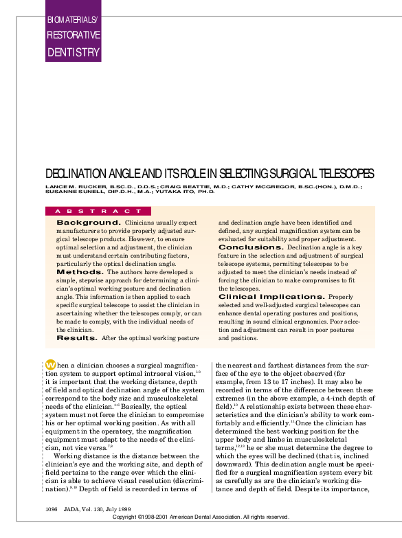 (PDF) Declination Angle and Its Role in Selecting Surgical Telescopes