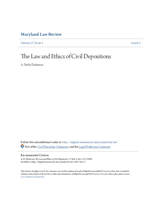 (PDF) The Law and Ethics of Civil Depositions
