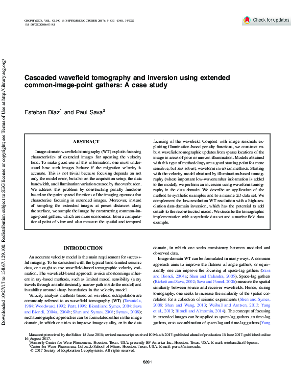 (PDF) Cascaded wavefield tomography and inversion using extended common-image-point gathers: A ...
