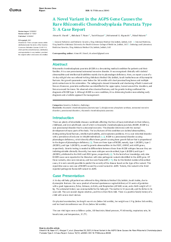 (PDF) A Novel Variant in the AGPS Gene Causes the Rare Rhizomelic ...