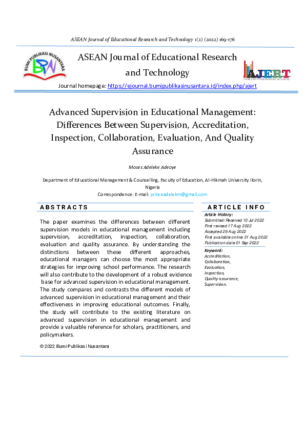 (PDF) Advanced Supervision in Educational Management: Differences ...