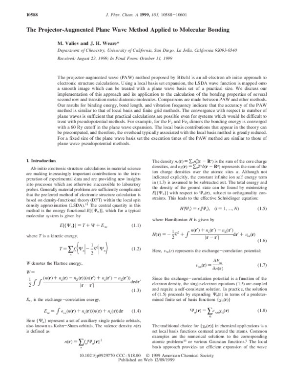(PDF) The Projector-Augmented Plane Wave Method Applied to Molecular Bonding