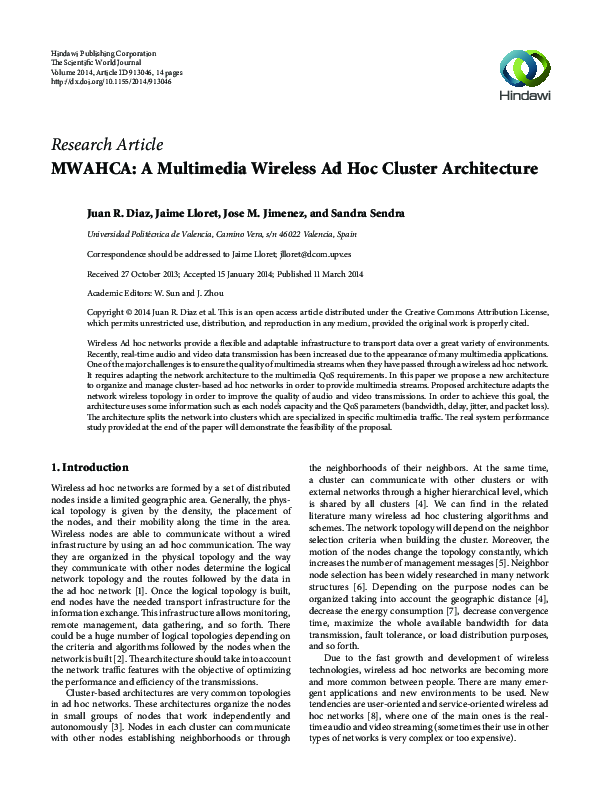 (PDF) MWAHCA: a multimedia wireless ad hoc cluster architecture