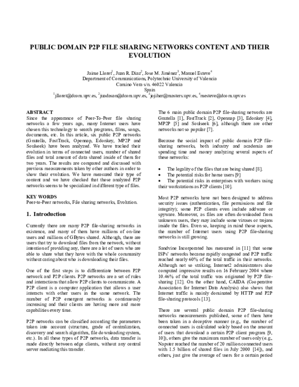 Pdf Public Domain P2p File Sharing Networks Content And Their