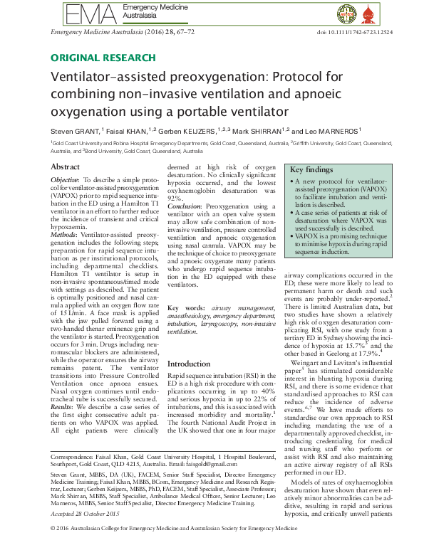 (PDF) Ventilator-assisted preoxygenation: Protocol for combining non ...