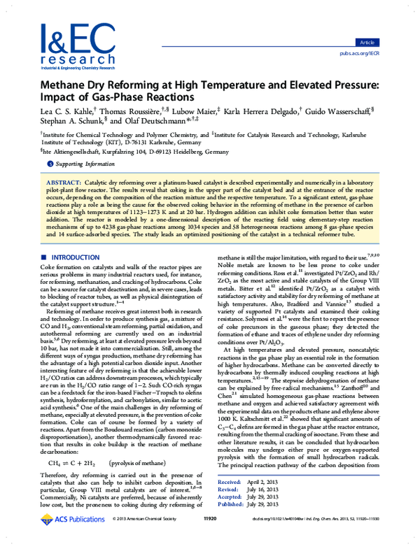 (PDF) Methane Dry Reforming at High Temperature and Elevated Pressure ...