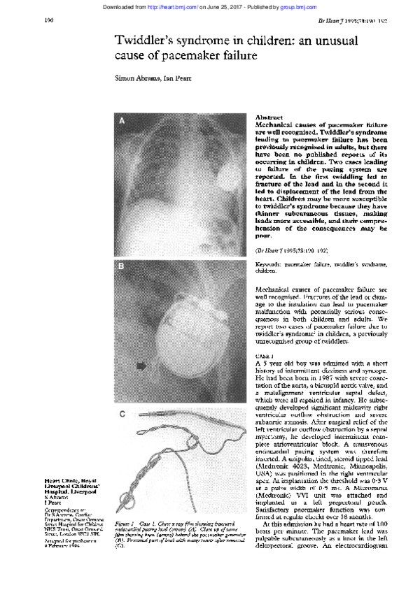 (PDF) Twiddler's syndrome in children: an unusual cause of pacemaker ...