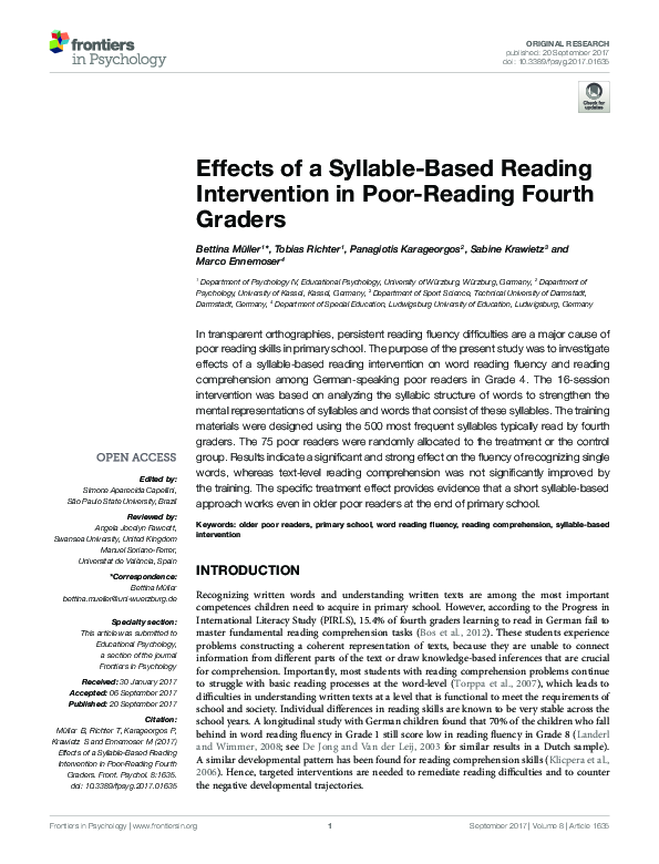 Effects of a Syllable-Based Reading Intervention in Poor-Reading Fourth ...
