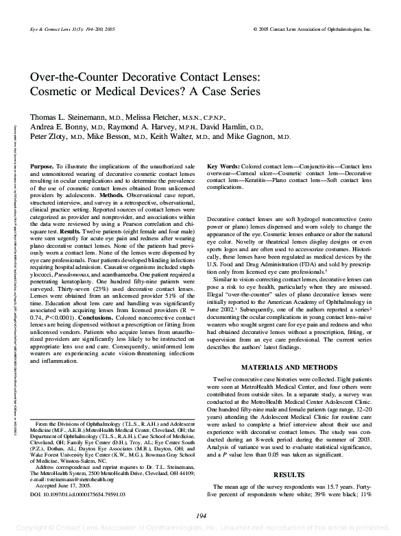 (PDF) Over-the-Counter Decorative Contact Lenses: Cosmetic or Medical ...