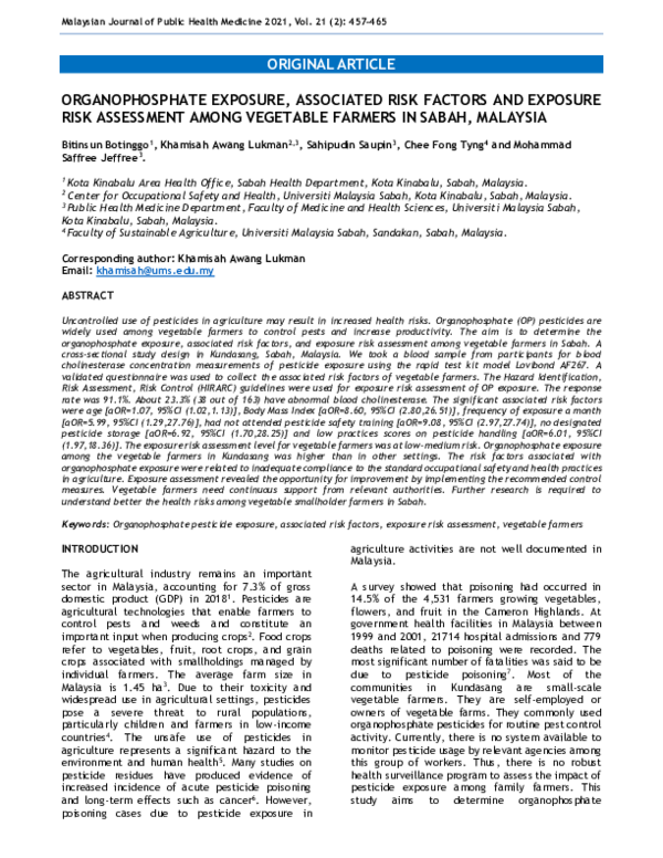 (PDF) Organophosphate Exposure in Sabah Vegetable Farmers