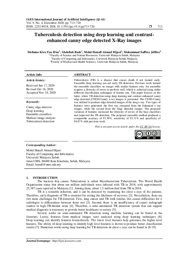 (PDF) Tuberculosis detection using deep learning and contrastenhanced canny edge detected X-Ray ...