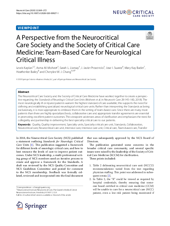 (PDF) A Perspective from the Neurocritical Care Society and the Society ...