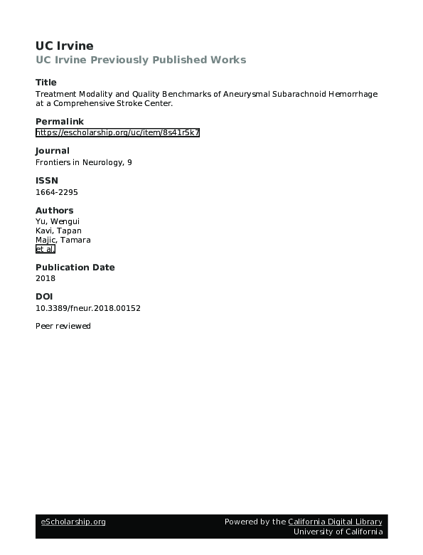 (PDF) Treatment Modality and Quality Benchmarks of Aneurysmal ...