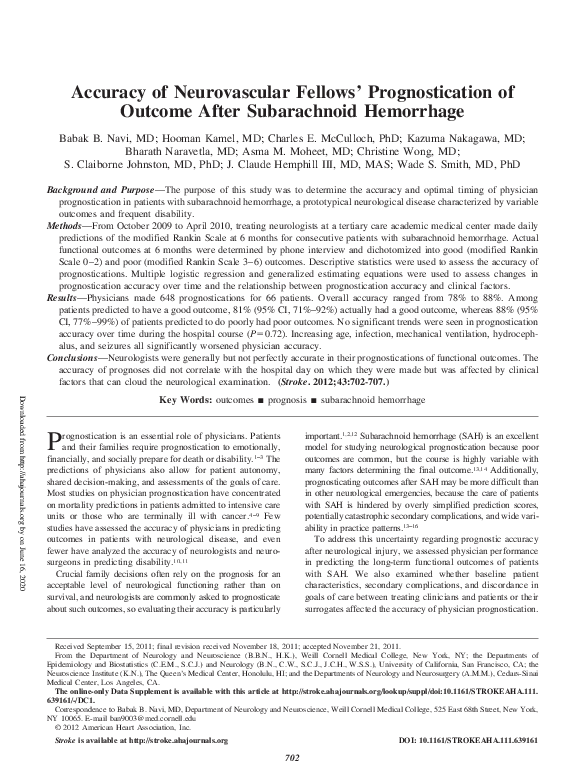 (PDF) Accuracy of Neurovascular Fellows' Prognostication of Outcome ...