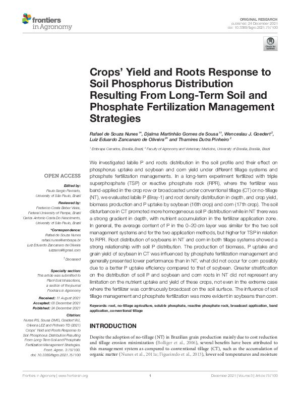(PDF) Crops' Yield and Roots Response to Soil Phosphorus Distribution Resulting From Long-Term ...