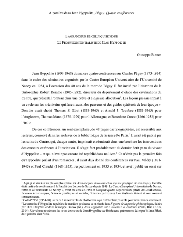 (PDF) La grandeur de celui qui échoue. Le Péguy existentialiste de Jean ...
