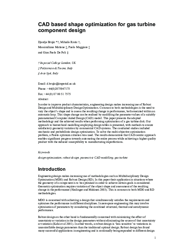 (PDF) CAD based shape optimization for gas turbine component design