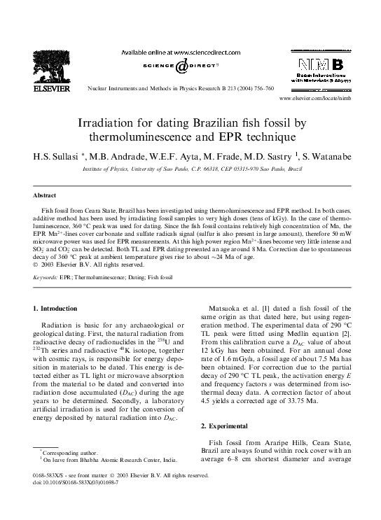 (PDF) Irradiation for dating Brazilian fish fossil by ...