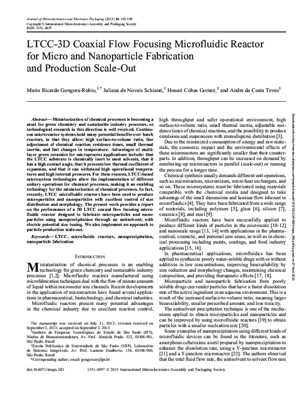 (PDF) LTCC-3D Coaxial Flow Focusing Microfluidic Reactor for Micro and ...