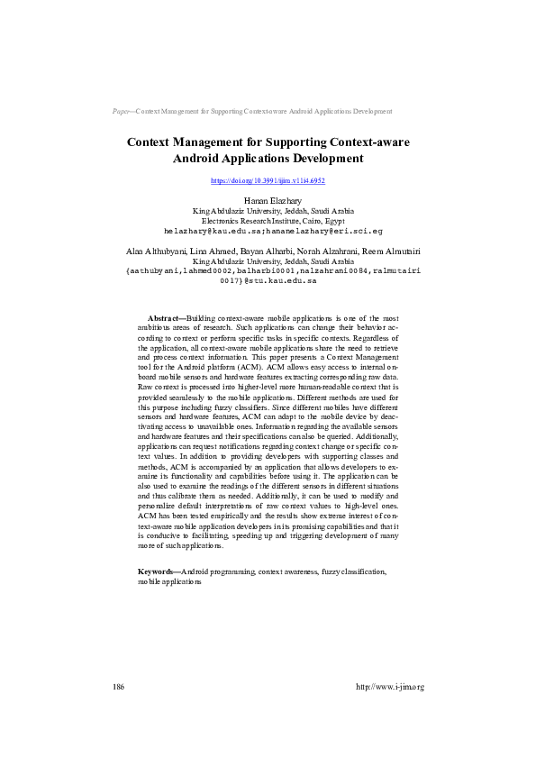 (PDF) Context Management for Supporting Context-aware Android Applications Development