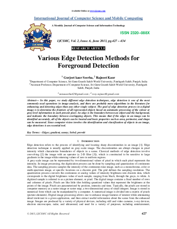 (PDF) Various Edge Detection Methods for Foreground Detection | rajneet Kaur - Academia.edu