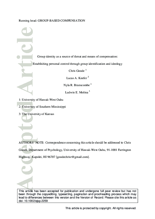 (PDF) Group identity as a source of threat and means of compensation ...