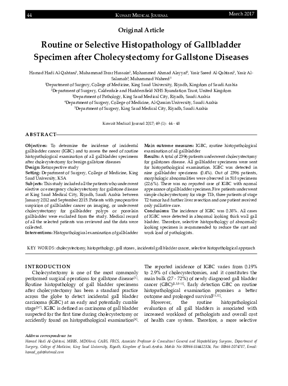 (PDF) Routine or Selective Histopathology of Gallbladder Specimen after ...