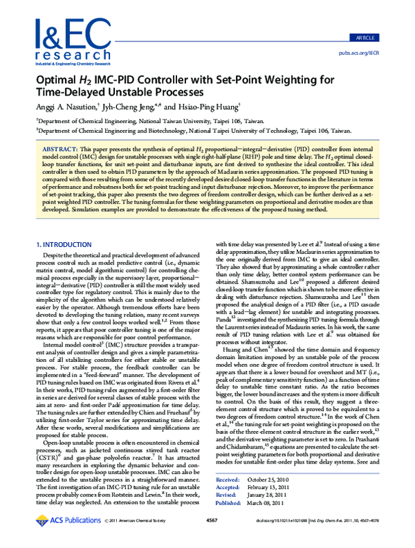 (PDF) Optimal H2 IMC-PID Controller with Set-Point Weighting for Time ...