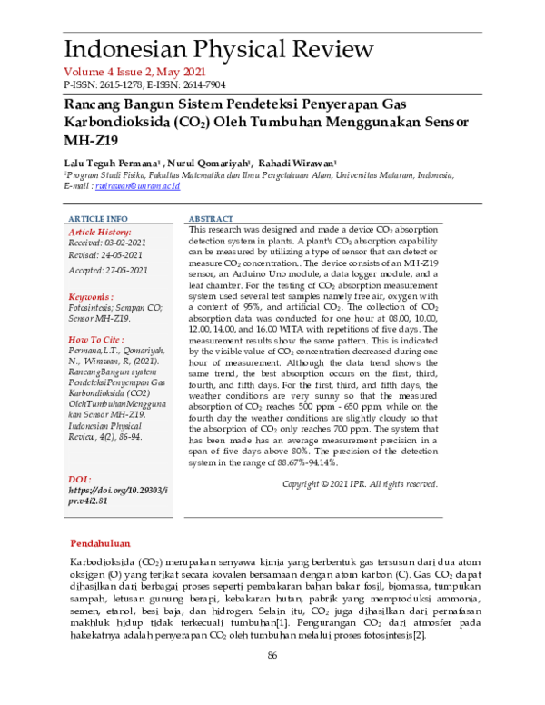 (PDF) Rancang Bangun Sistem Pendeteksi Penyerapan Gas Karbondioksida ...