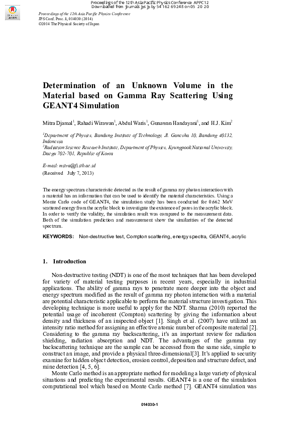 (PDF) Determination of an Unknown Volume in the Material Based on Gamma Ray Scattering Using ...