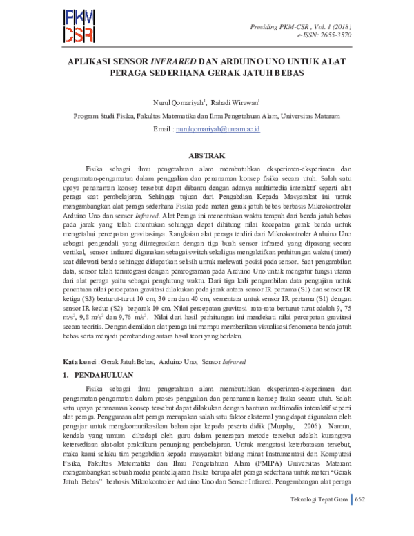 Pdf Aplikasi Sensor Infrared Dan Arduino Uno Untuk Alat Peraga