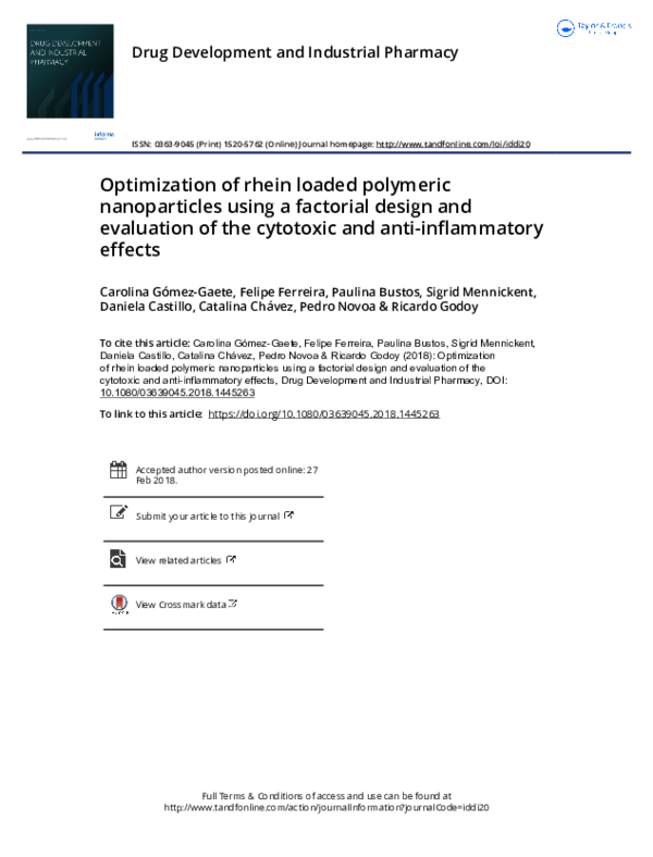 Pdf Optimization Of Rhein Loaded Polymeric Nanoparticles Using A Factorial Design And