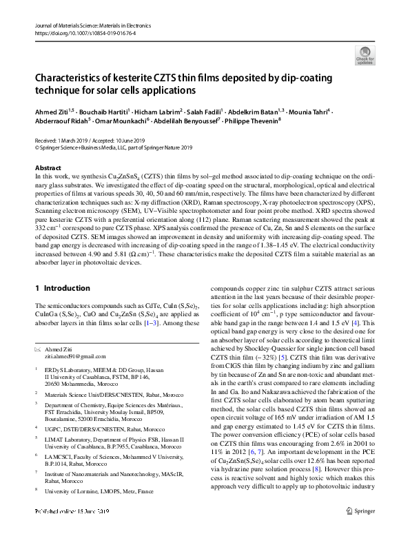 (PDF) Characteristics of kesterite CZTS thin films deposited by dip ...