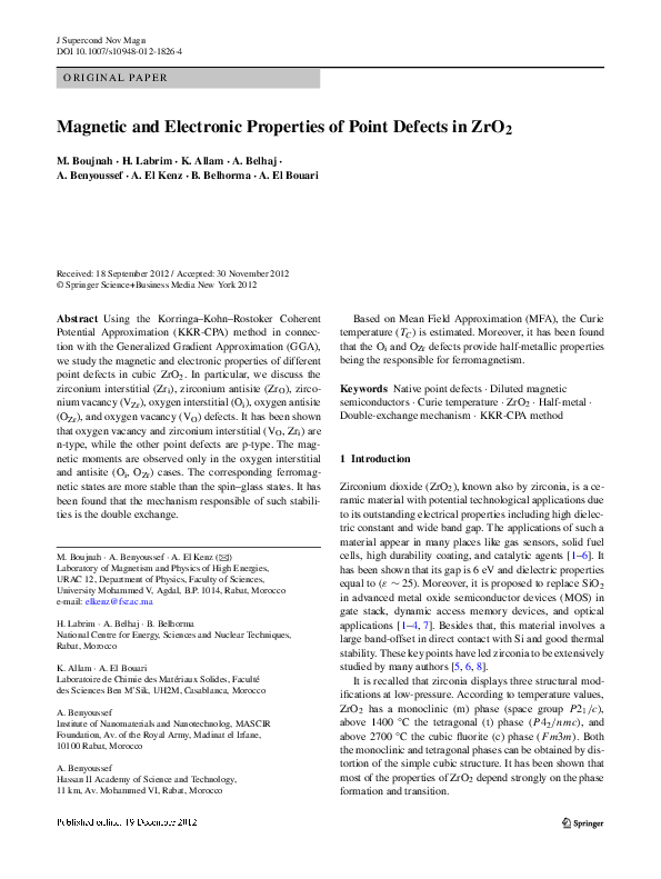 (PDF) Magnetic and Electronic Properties of Point Defects in ZrO2
